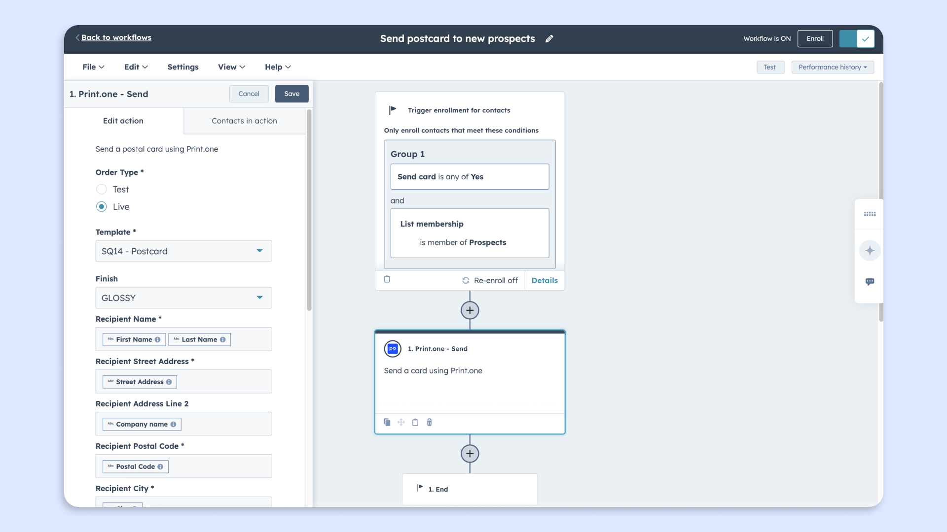 Print.one Postcards HubSpot Integration | Connect Them Today